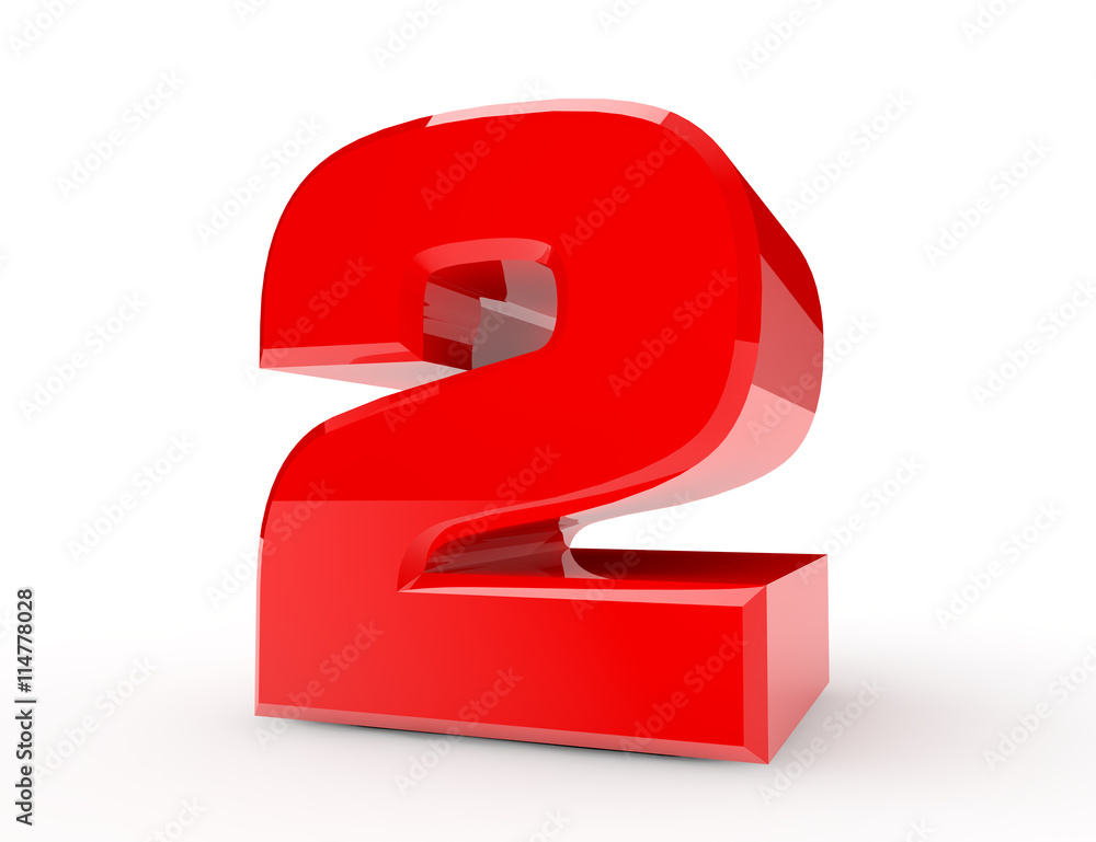 3d red number 2 on white background 3d rendering Stock Illustration ...