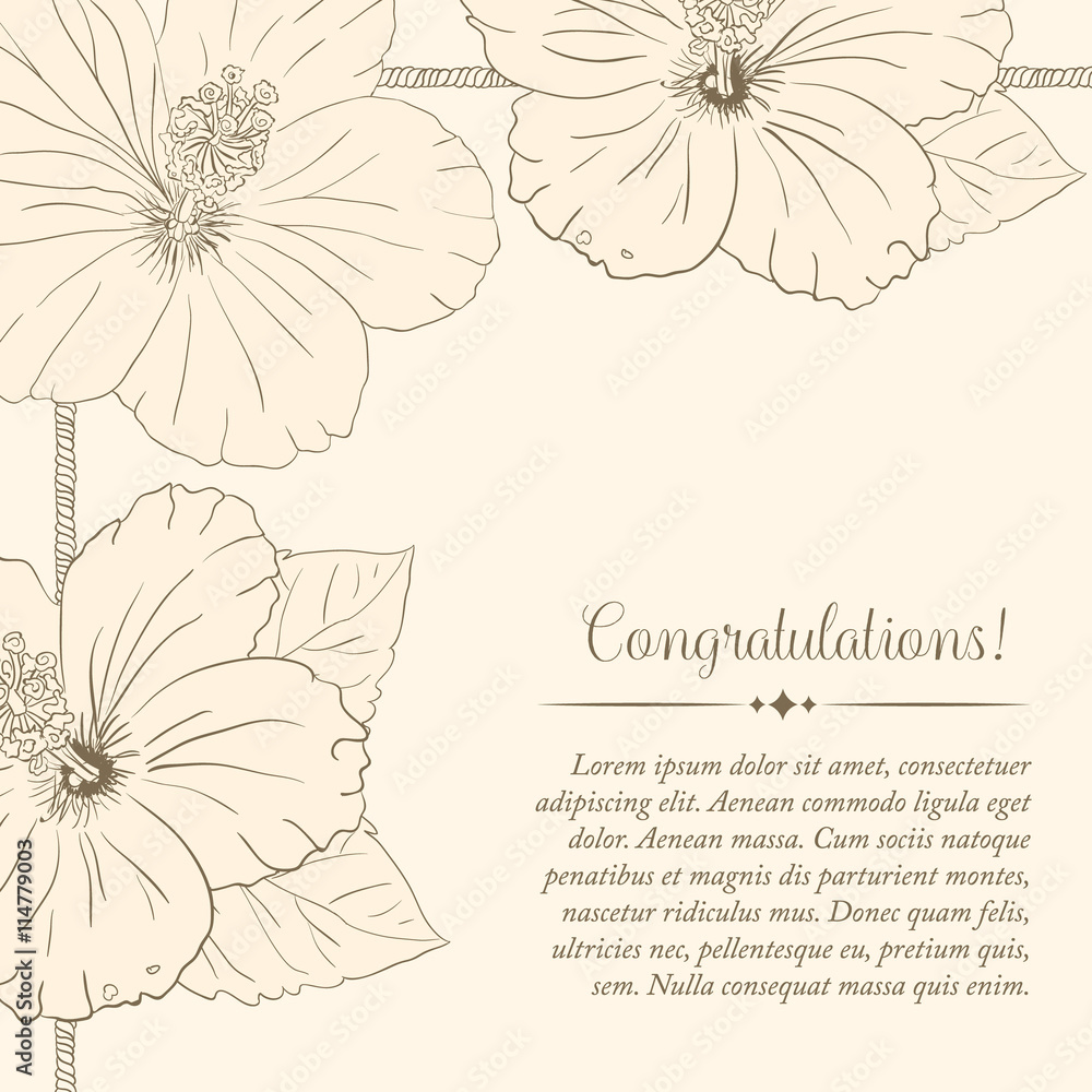congratulations card design template with hibiscus flowers. Vector ...