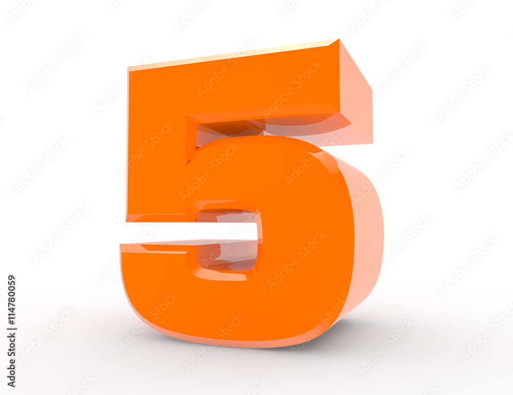 3d Orange number 5 on white background 3d rendering Stock Illustration ...