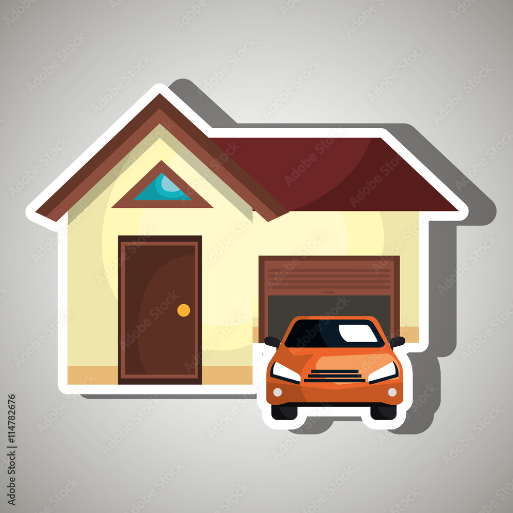 house with car in the garage isolated icon design, vector illustration ...