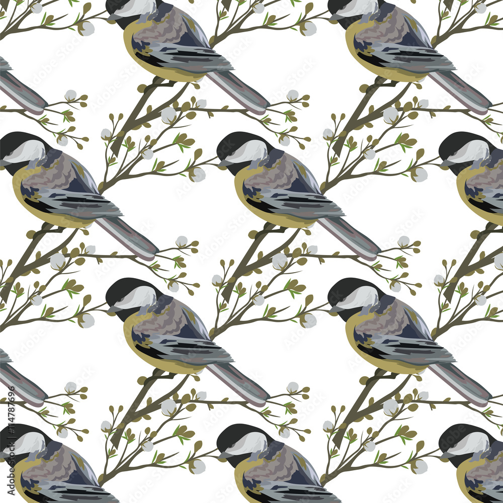 Vector Spring pattern background with flowers and birds. Beautiful card ...