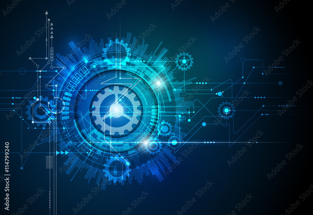 Vector illustration gear wheel, hexagons and circuit board, Hi-tech ...