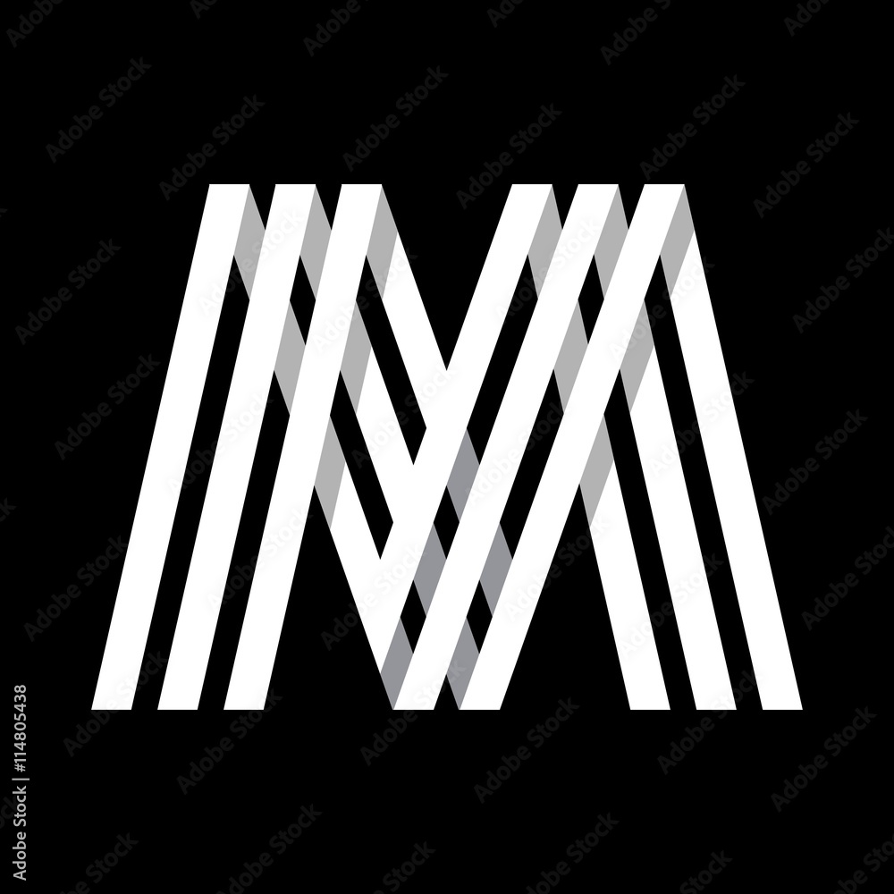 Capital letter M. Made of of three white stripes Overlapping with ...