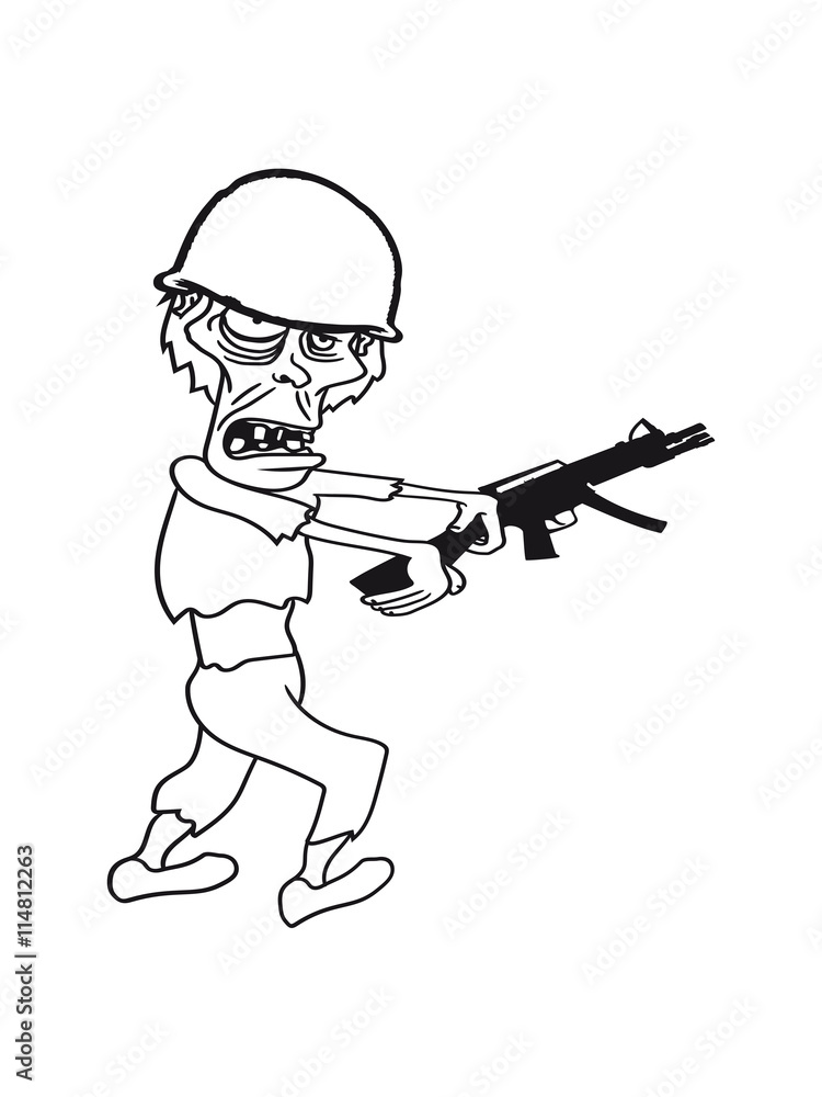 soldier machine gun military army war zombie run go ugly comic cartoon ...