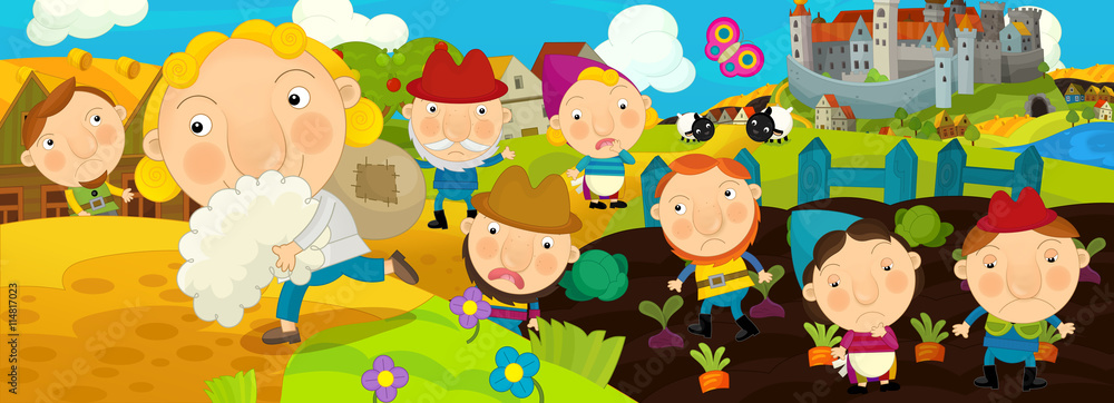 Cartoon scene - with farm people gathering - illustration for different ...