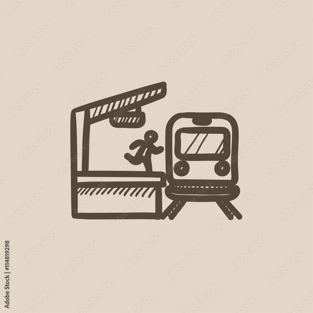Man runs along train station platform sketch icon. Stock Vector | Adobe ...