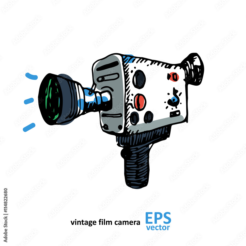 Vintage video camera drawing on a white background Stock Vector | Adobe ...