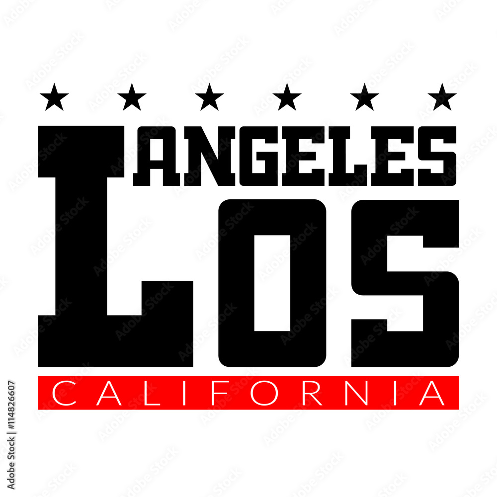 T shirt typography graphics Los Angeles California. Athletic style LA ...