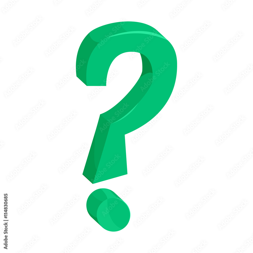 Green question mark icon in cartoon style on a white background Stock ...