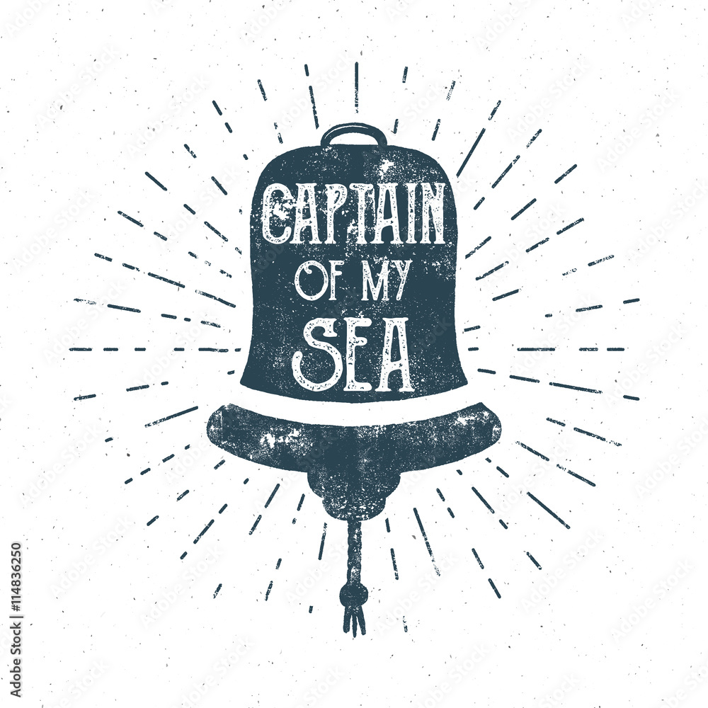 Retro ship bell tee design. Vintage sea label. Vector Nautical emblem ...