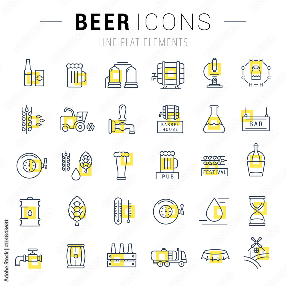 Vector Set Line Icons Beer Stock Vector | Adobe Stock
