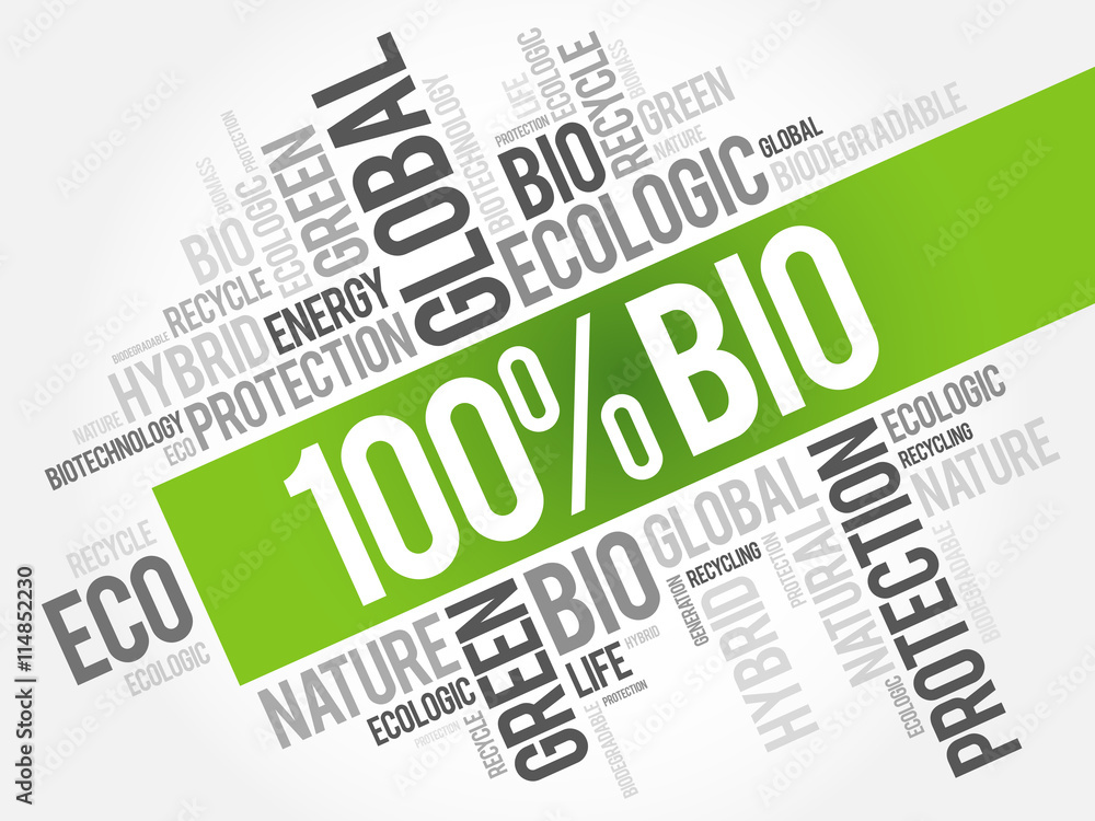 100% BIO word cloud, conceptual green ecology background Stock Vector ...