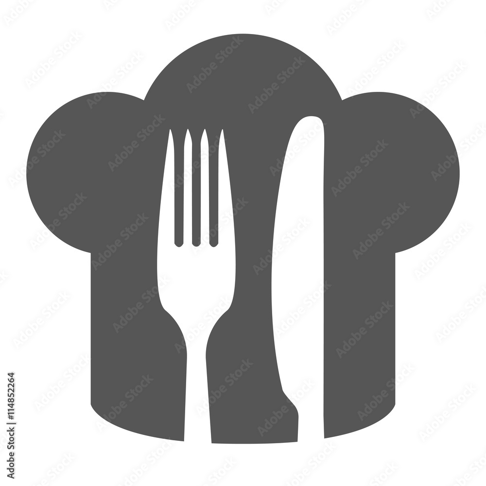 Kochmütze mit Gabel und Messer Icon Stock Vector | Adobe Stock
