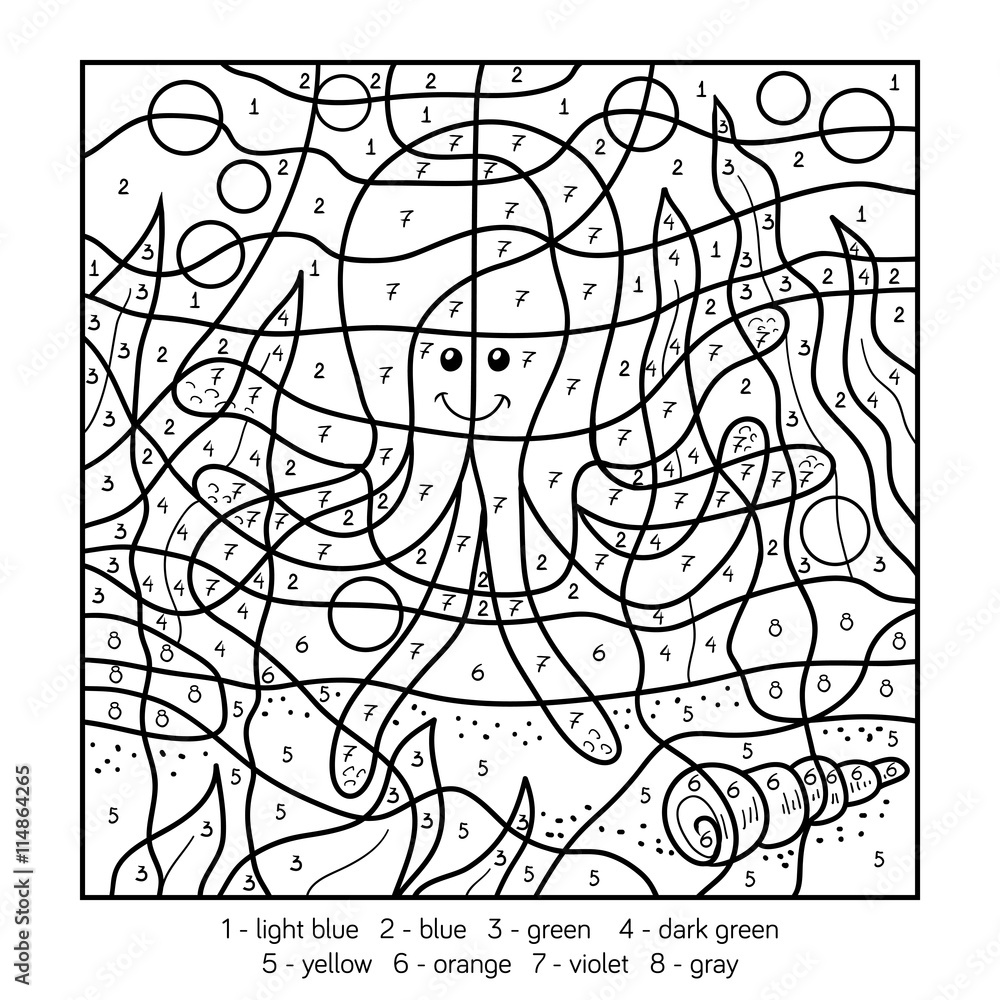 Color by number, octopus Stock Vector | Adobe Stock