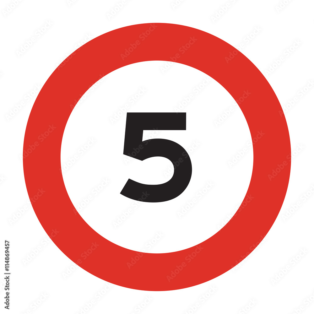 Speed limit road sign. Speed limit 5 icon. Isolated illustration of ...