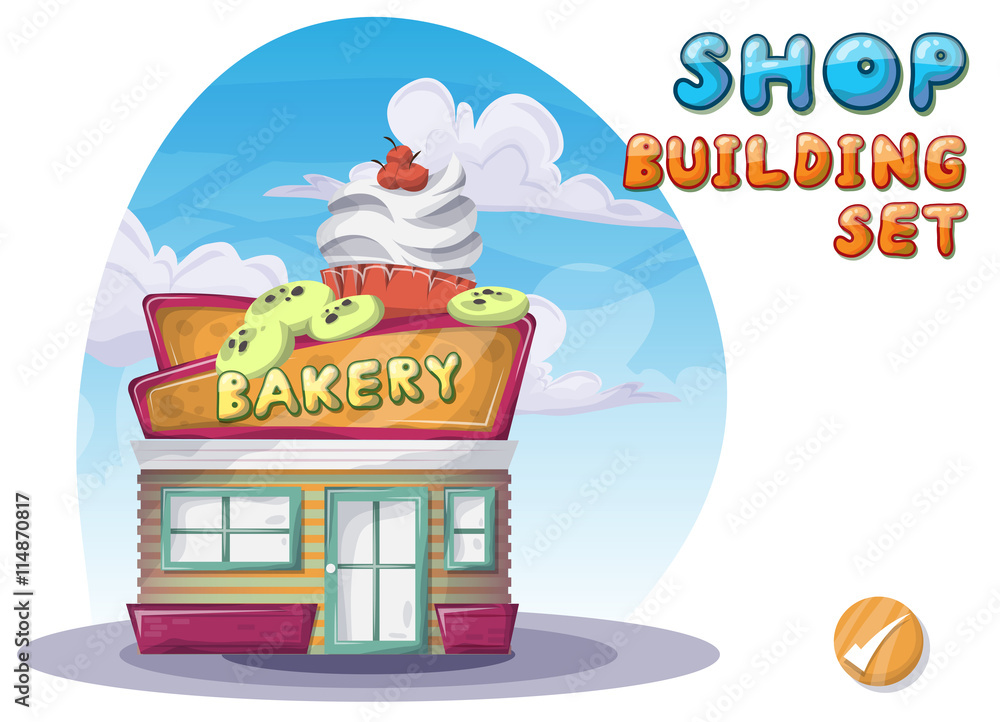 Cartoon vector bakery shop for game and animation, game design asset ...