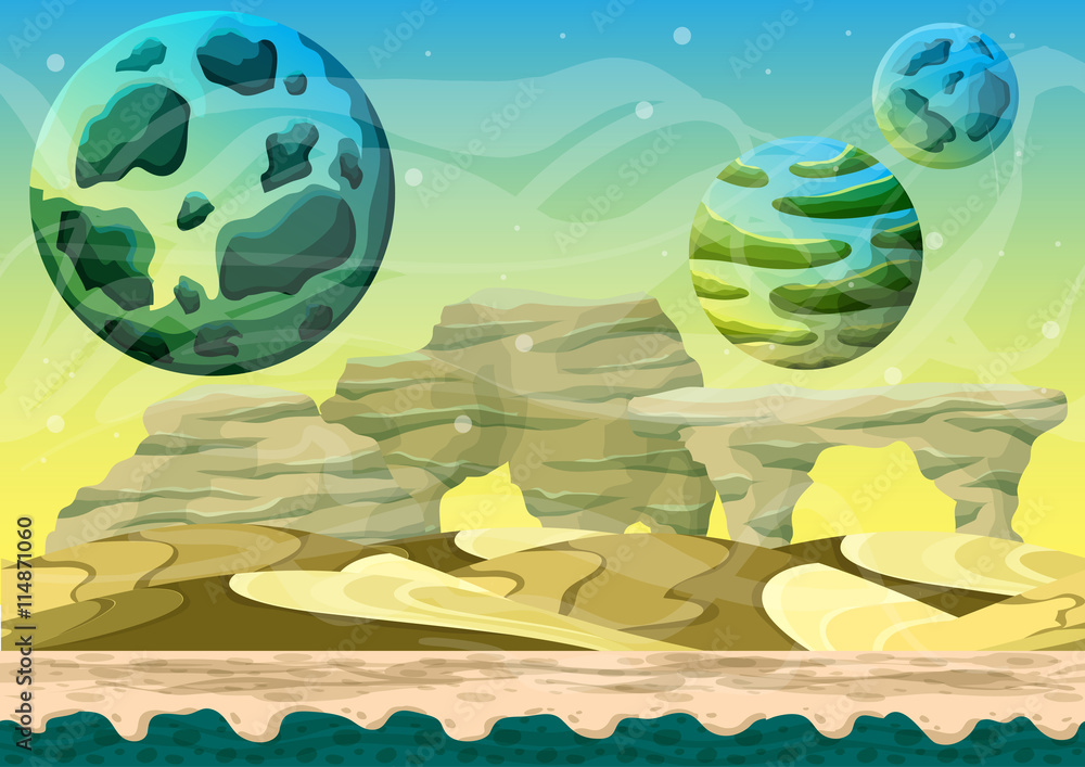Cartoon vector space landscape with separated layers for game and ...