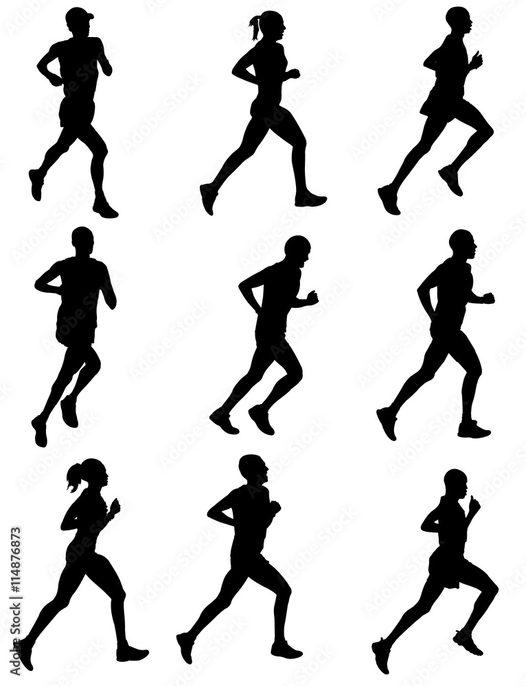 marathon runners silhouettes - vector Stock Vector | Adobe Stock