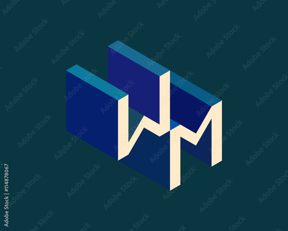 WM isometric 3D letter logo. three-dimensional stock vector alphabet ...