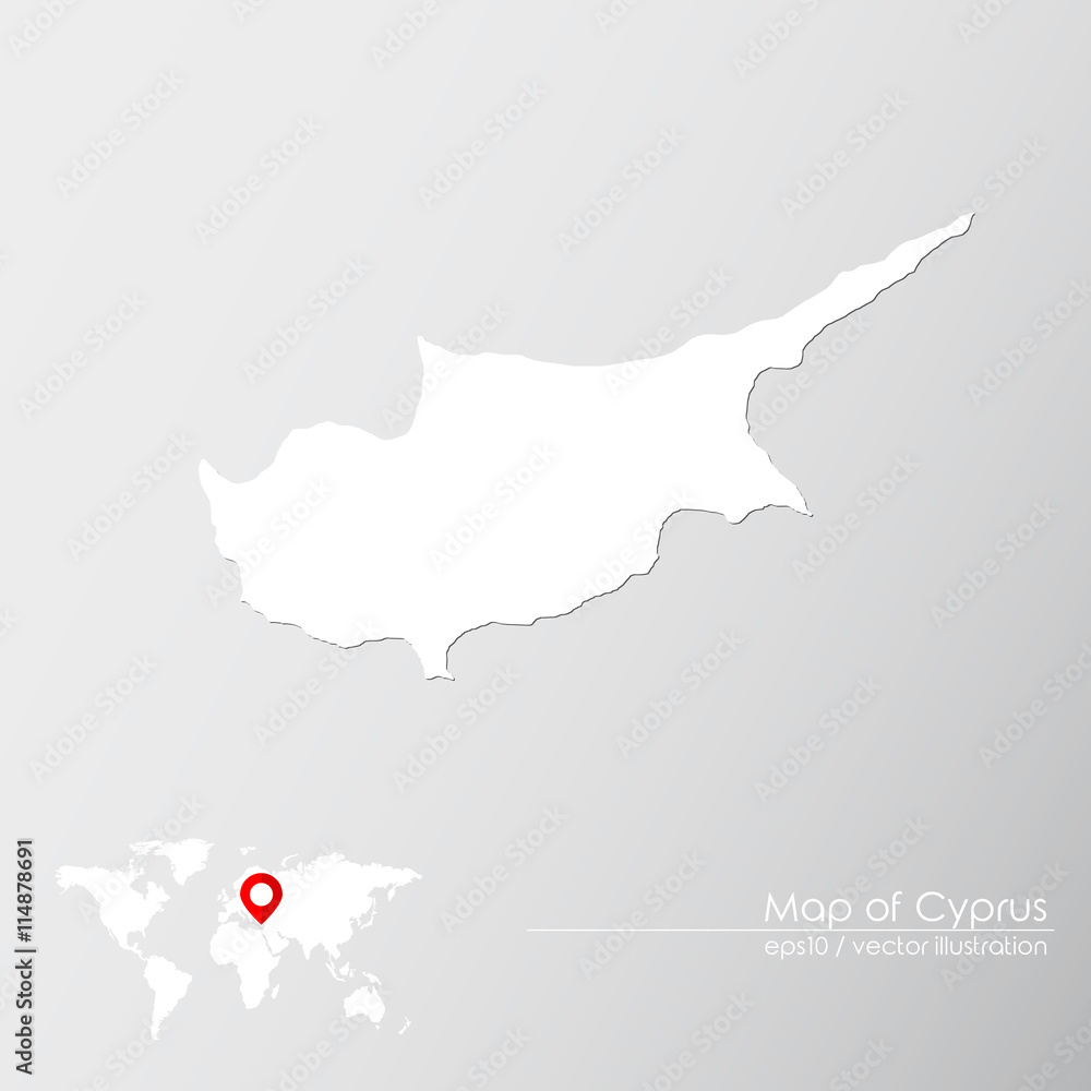 Fototapeta mapa świata dla dzieci Vector map of Cyprus with world map ...
