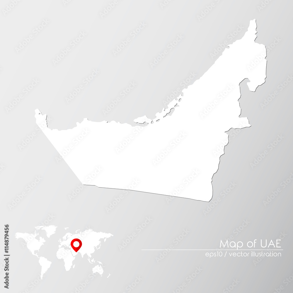 Vector map of UAE Emirates with world map infographic style. Stock ...