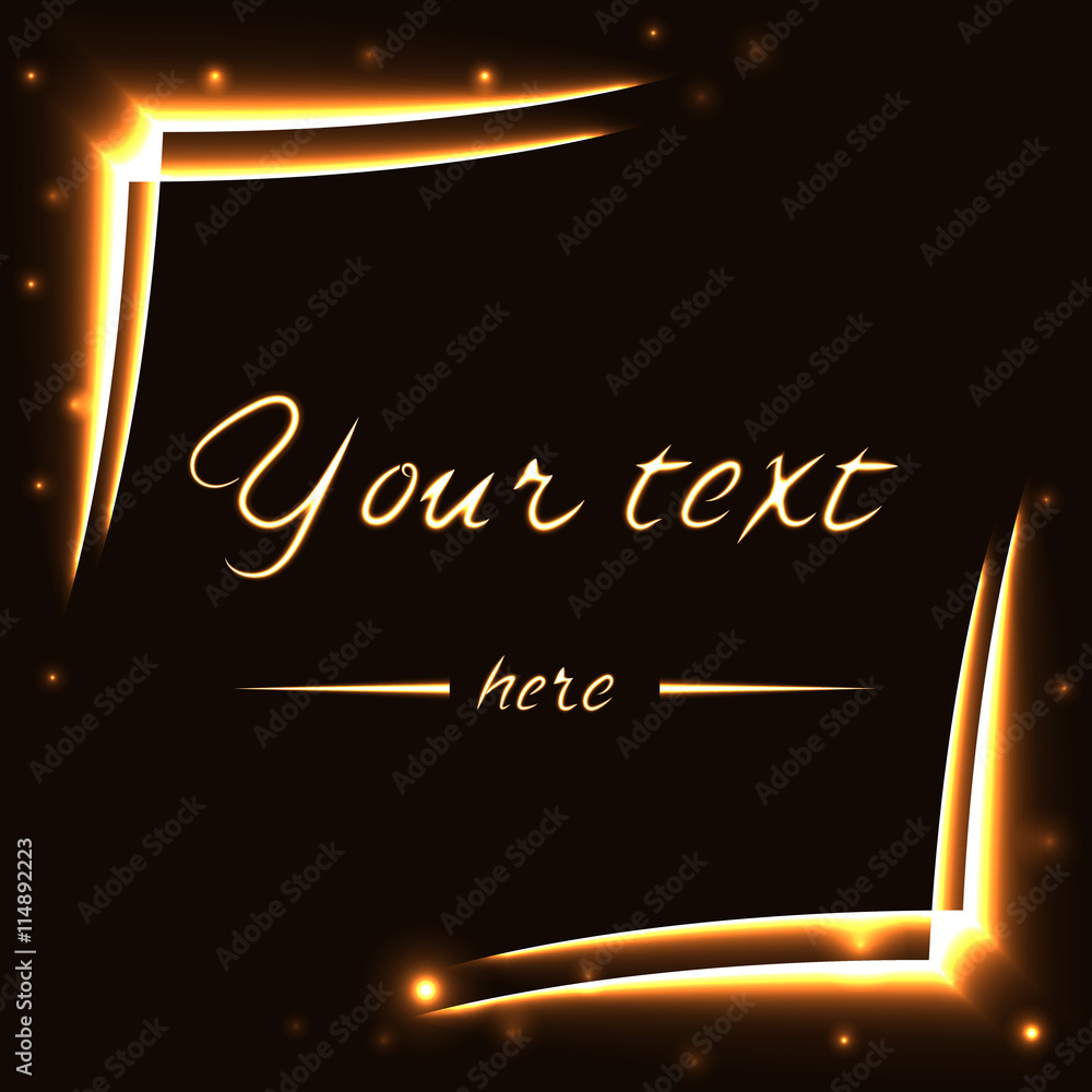 Gold frame tracing effect. Glowing fire trace square. Sparkle trail on ...