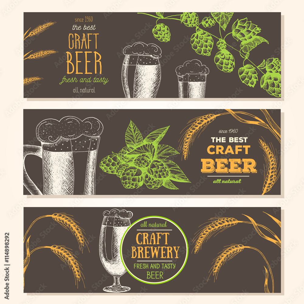 Banner set. Vector illustration in sketch style. Hand drawn beer ...