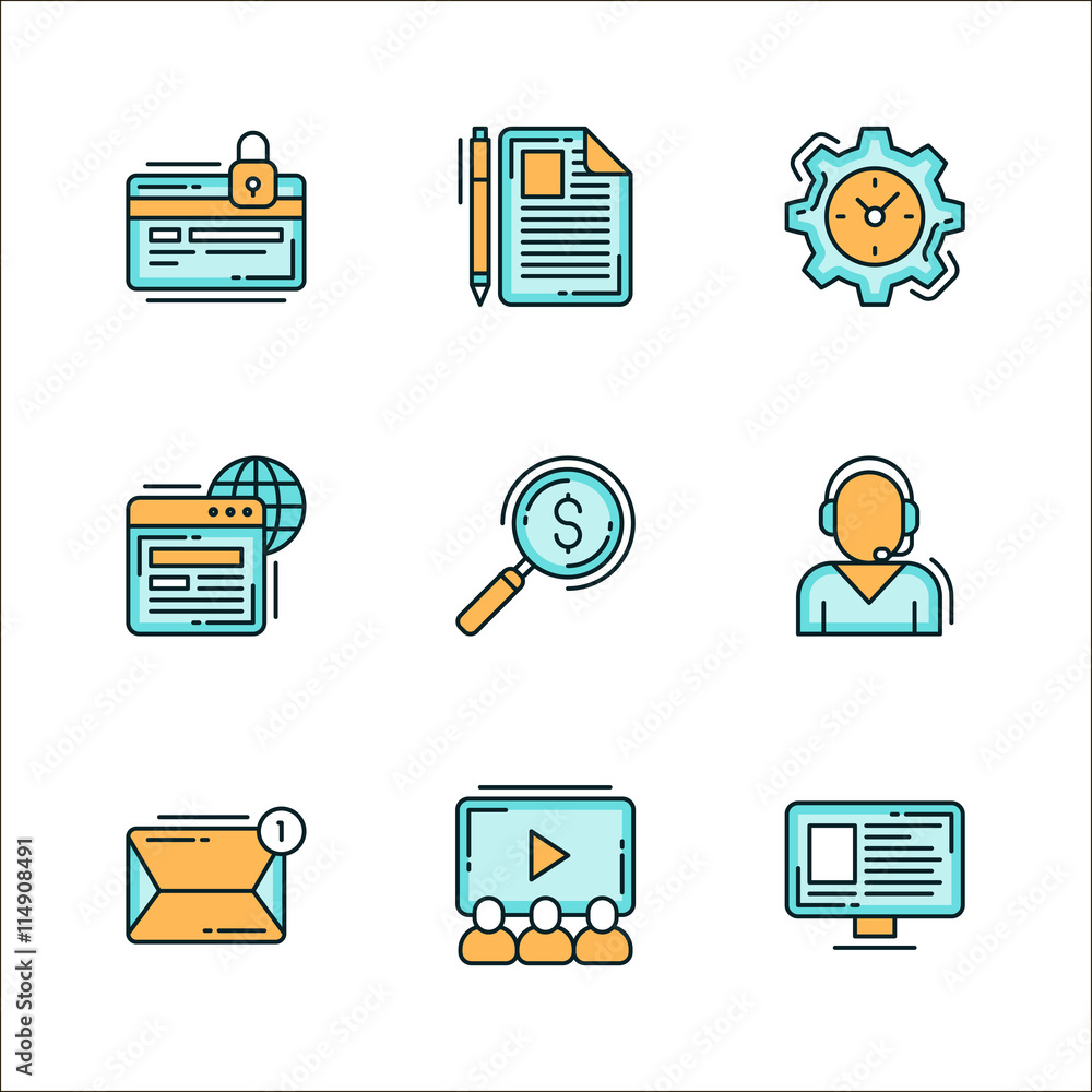Business processes related icons. Colored flat vector illustration ...