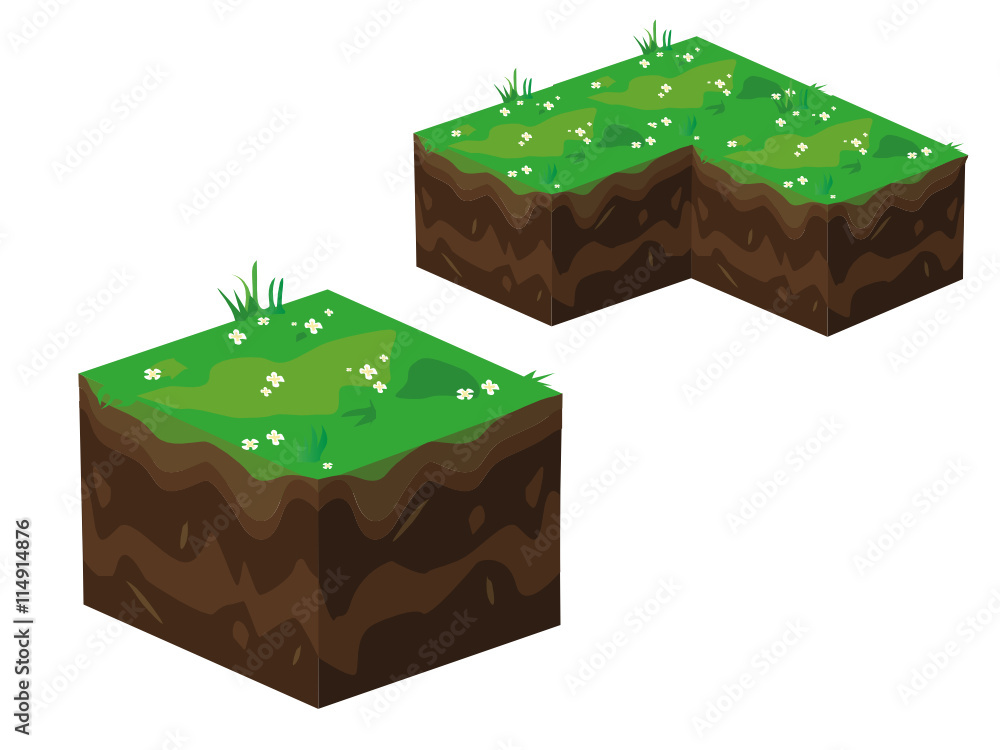 Isometric 3D cube grass textures vector set for computer games. Cube for game, element texture ...