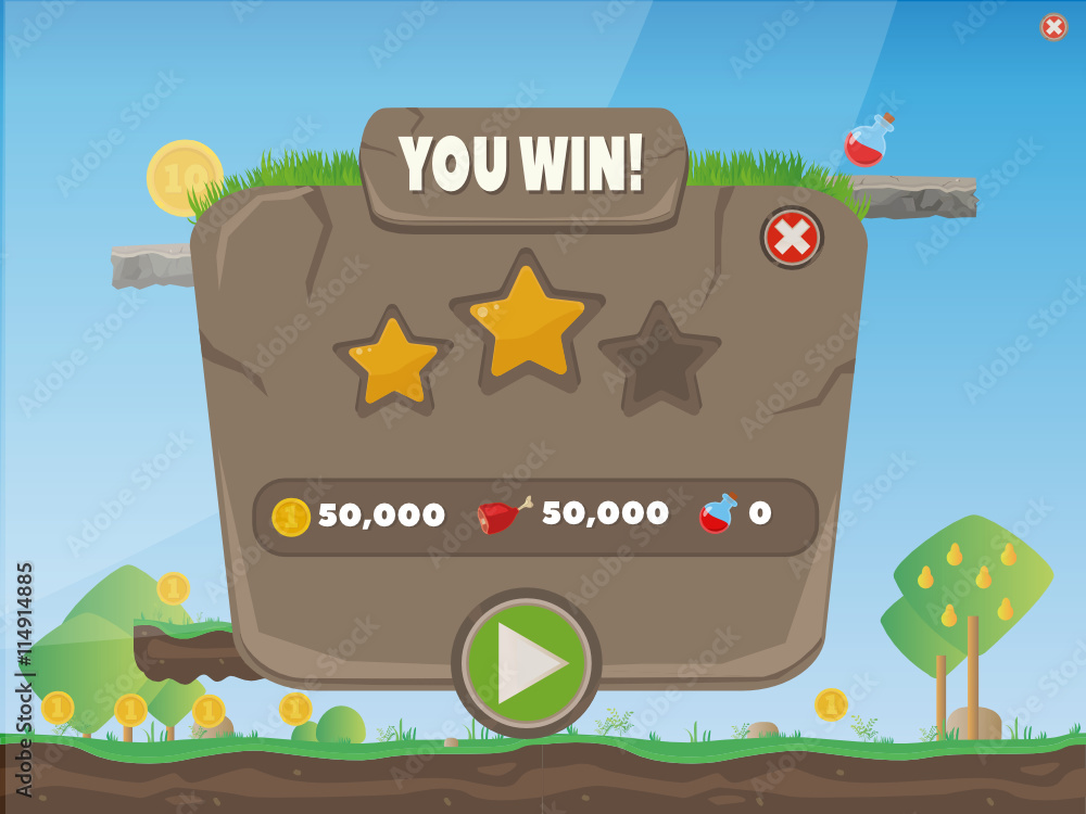 Cartoon Stone Control Panel For Ui Game/ Illustration of a funny ...