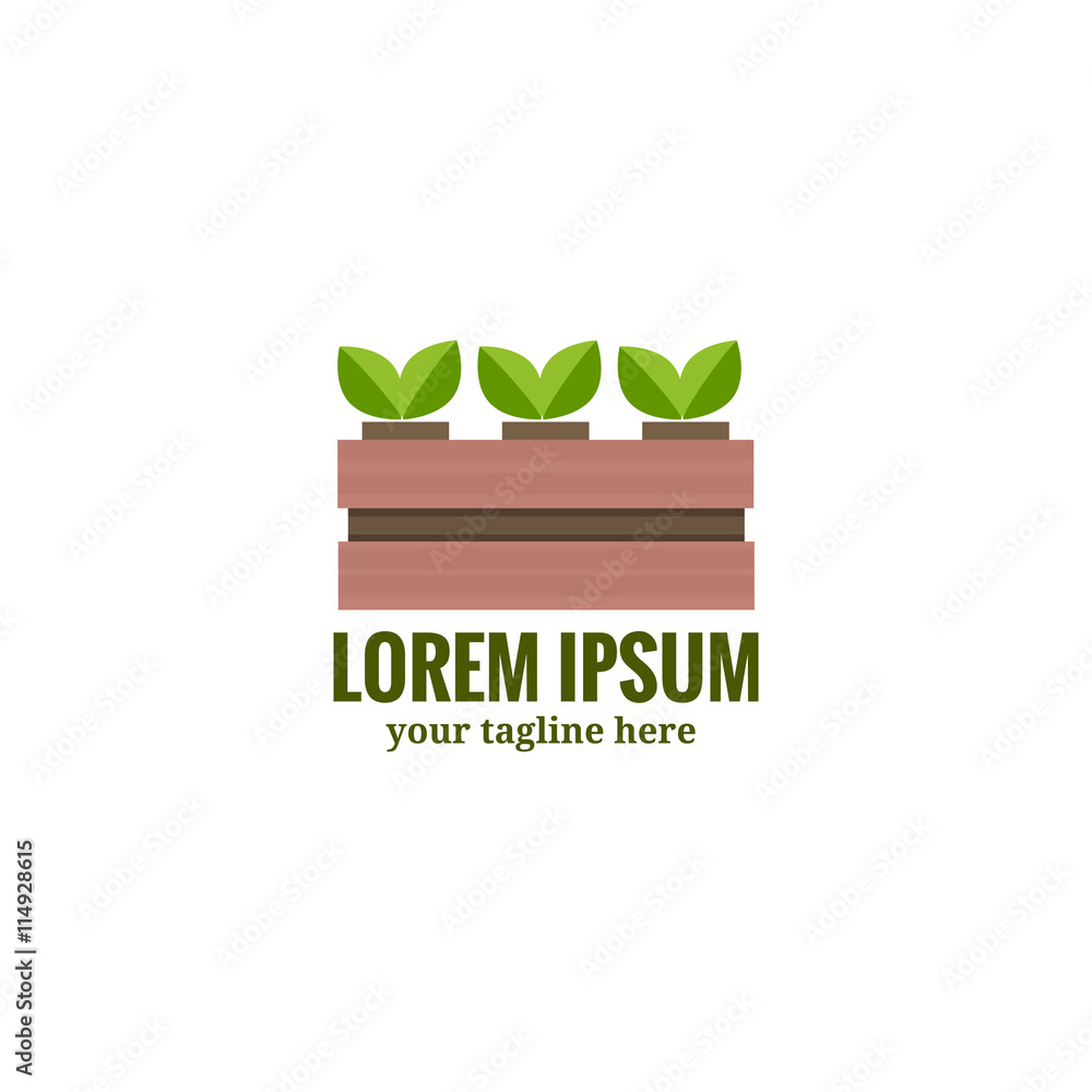Vegetable Garden Box with platn. Agriculture logo . Flat vector ...