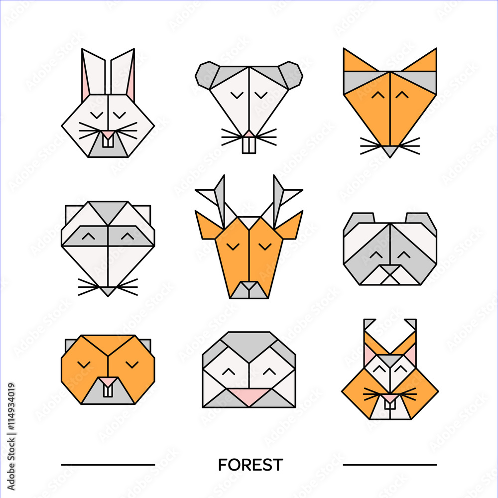 Animals forest origami 11 Stock Vector | Adobe Stock