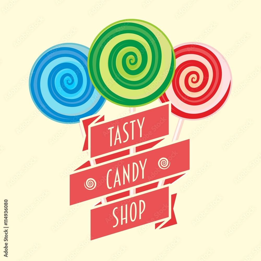 Candy shop logo, symbol or label concept with three lollipops. Vector ...