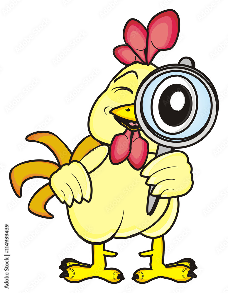 magnifier, look, detective, keep, eye, cock, animal, bird, farm ...