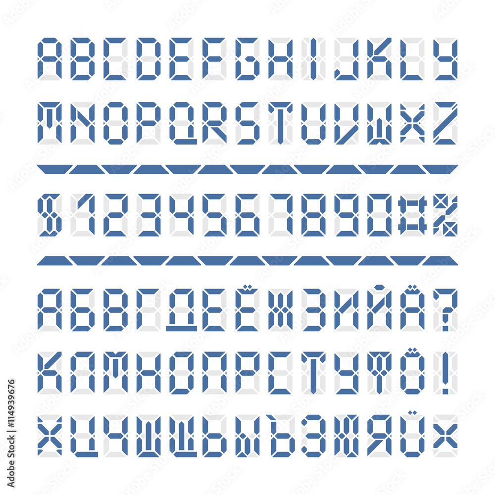 Digital font alphabet letters and numbers Stock Vector | Adobe Stock