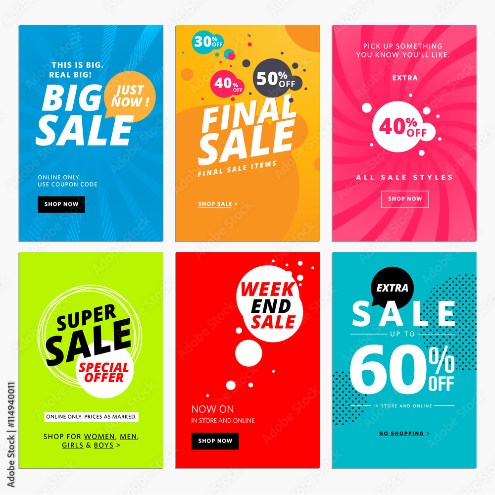 Set Of Sale Website Banner Templates Vector Illustrations For Social
