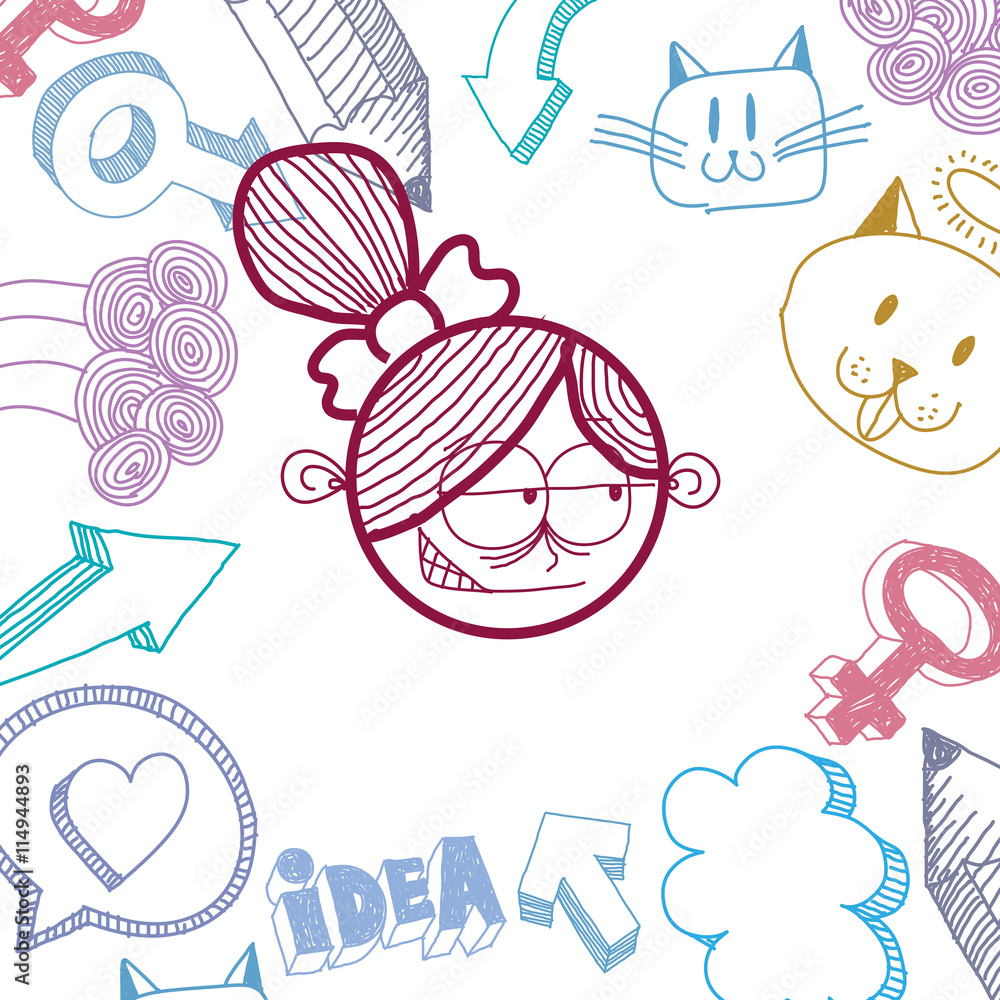 Vector colorful illustration of tricky cartoon girl isolated on Stock ...