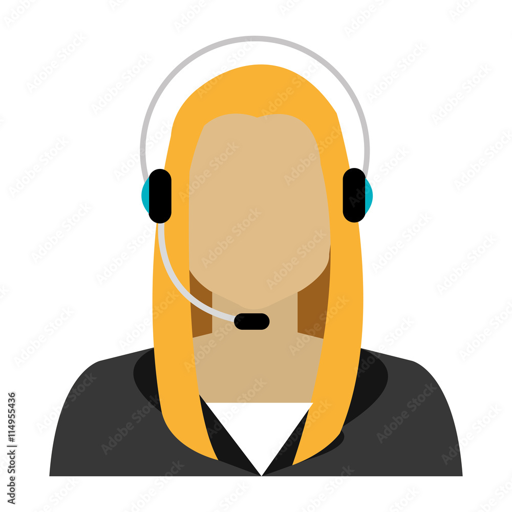 white woman avatar with headphones over isolated background, vector ...