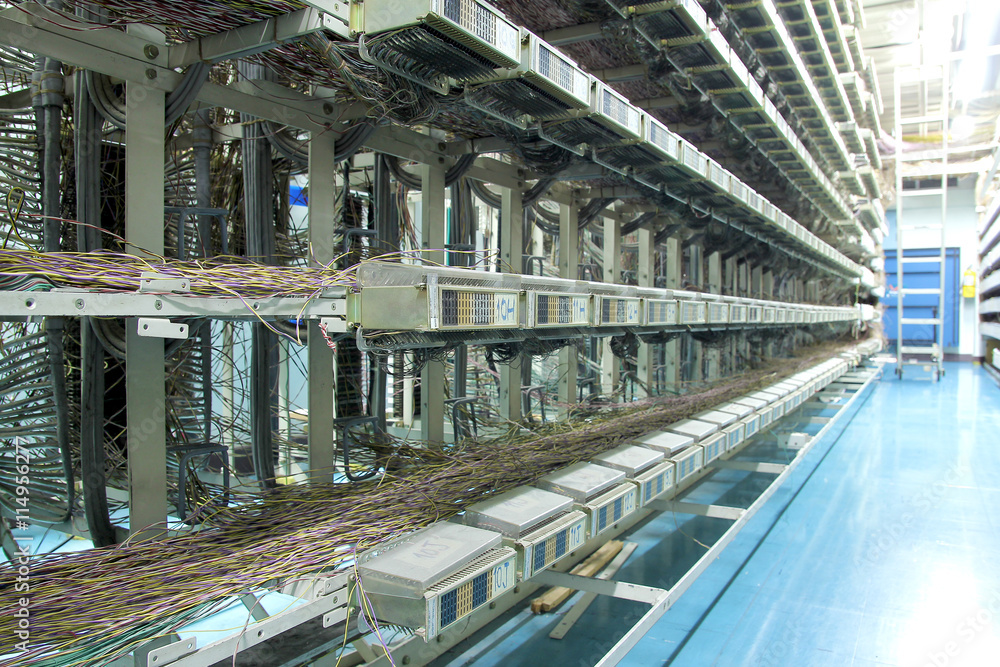 elephone exchange room,network,copper wire,telephone communication in ...