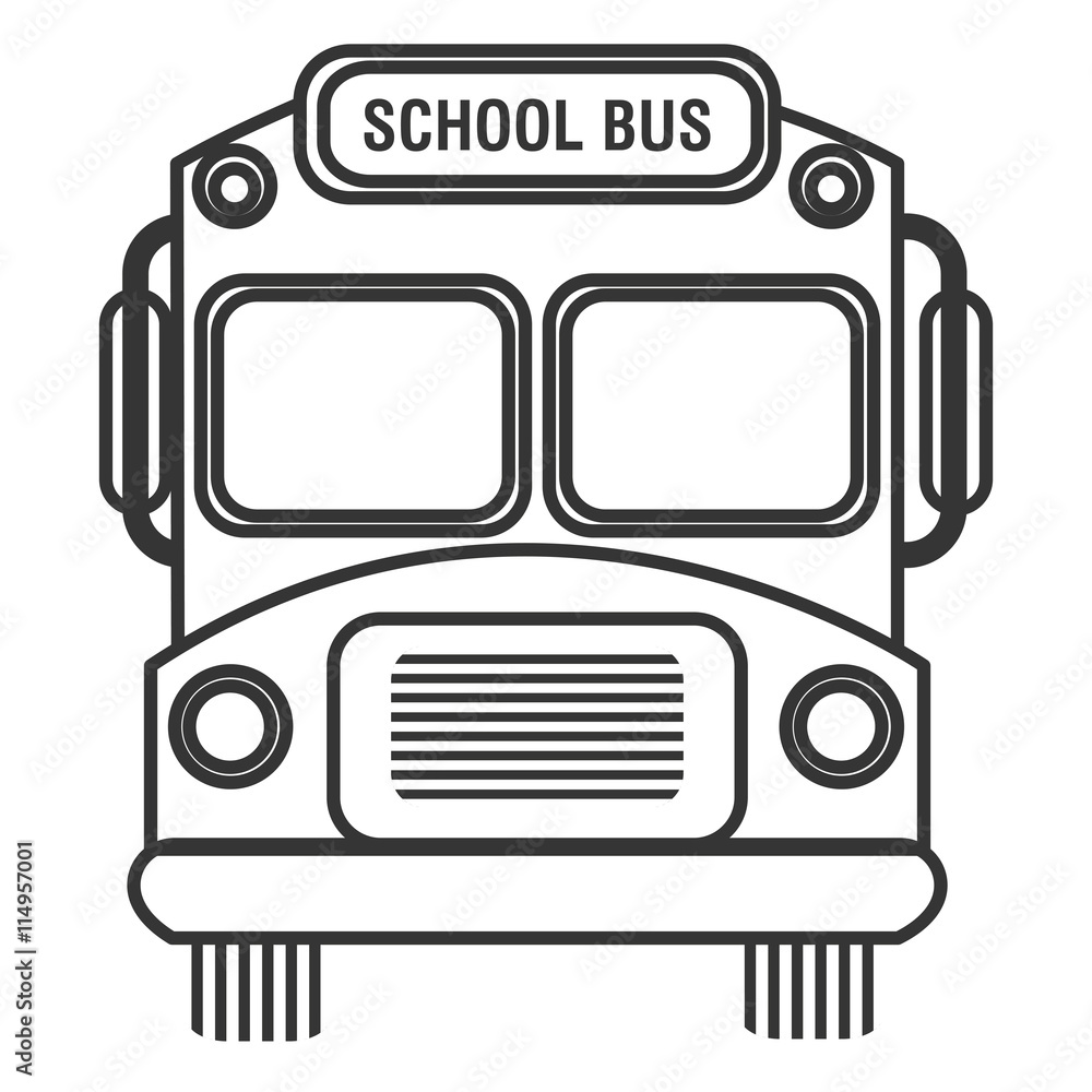 black and white school bus front view over isolated background, vector ...