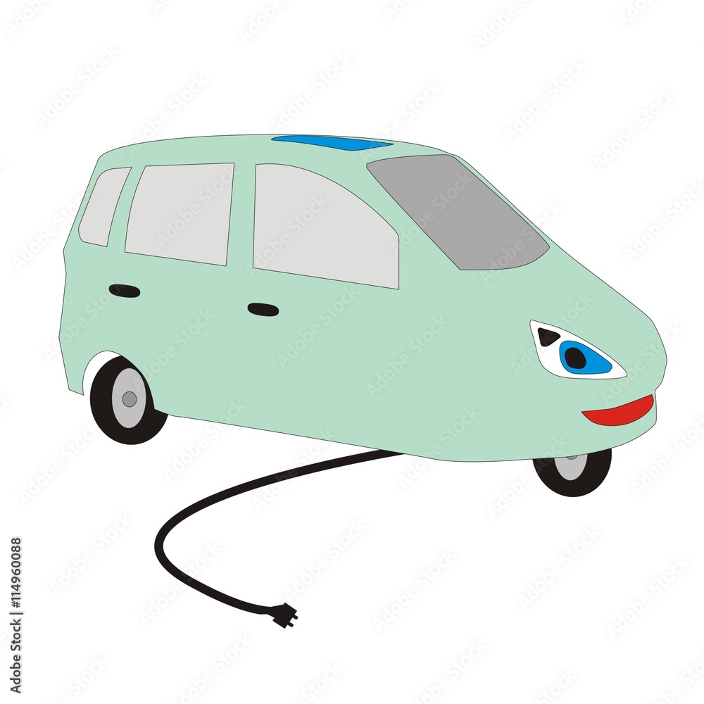 Illustration cartoon electric vehicle with a cord for charging isolated ...