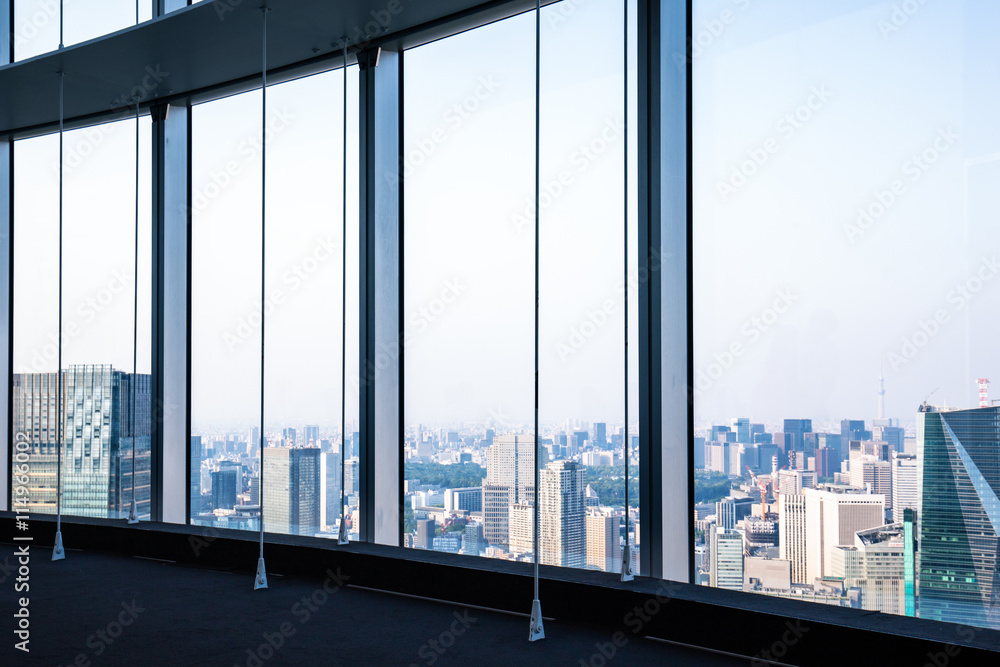 downtown of tokyo through glass window Stock Photo | Adobe Stock