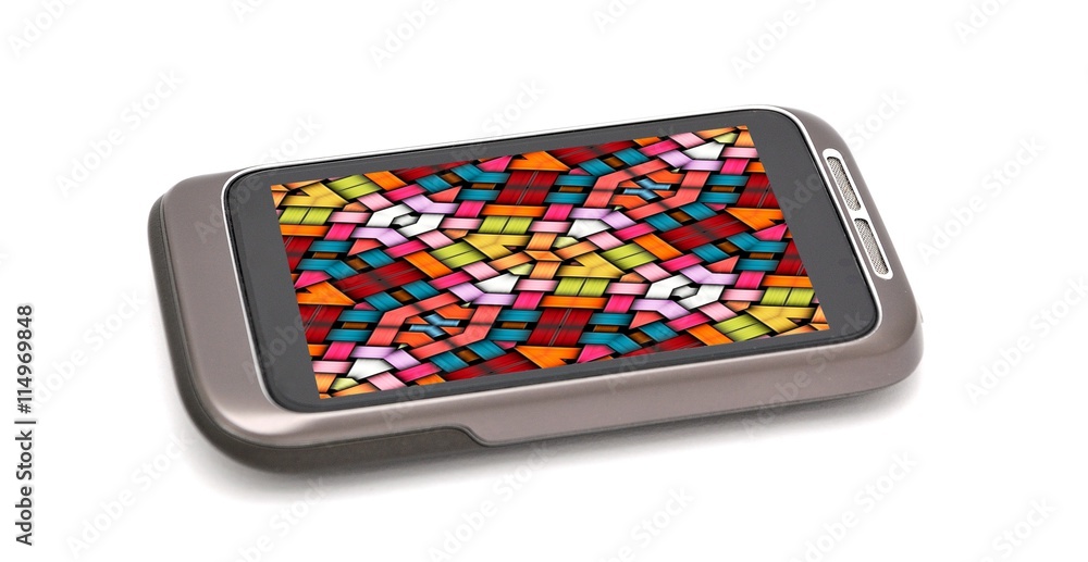 Modern smartphone with colorful wallpaper background on screen ...