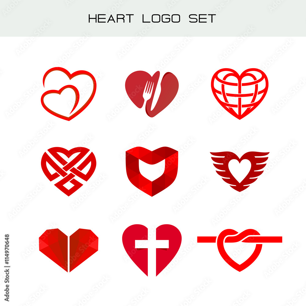 Heart logo set. Red heart symbols. Heart icon for different application ...