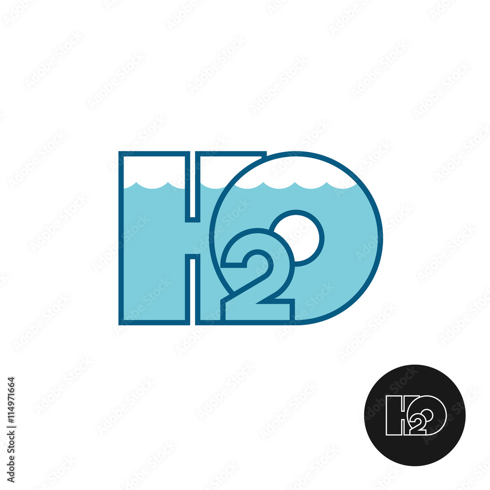H2O letters water logo icon. Water line surface with waves. Aqua symbol ...