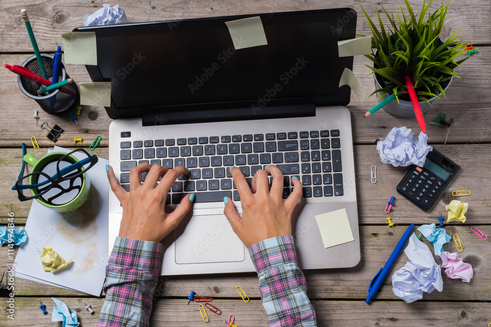 Messy office desk Stock Photo | Adobe Stock