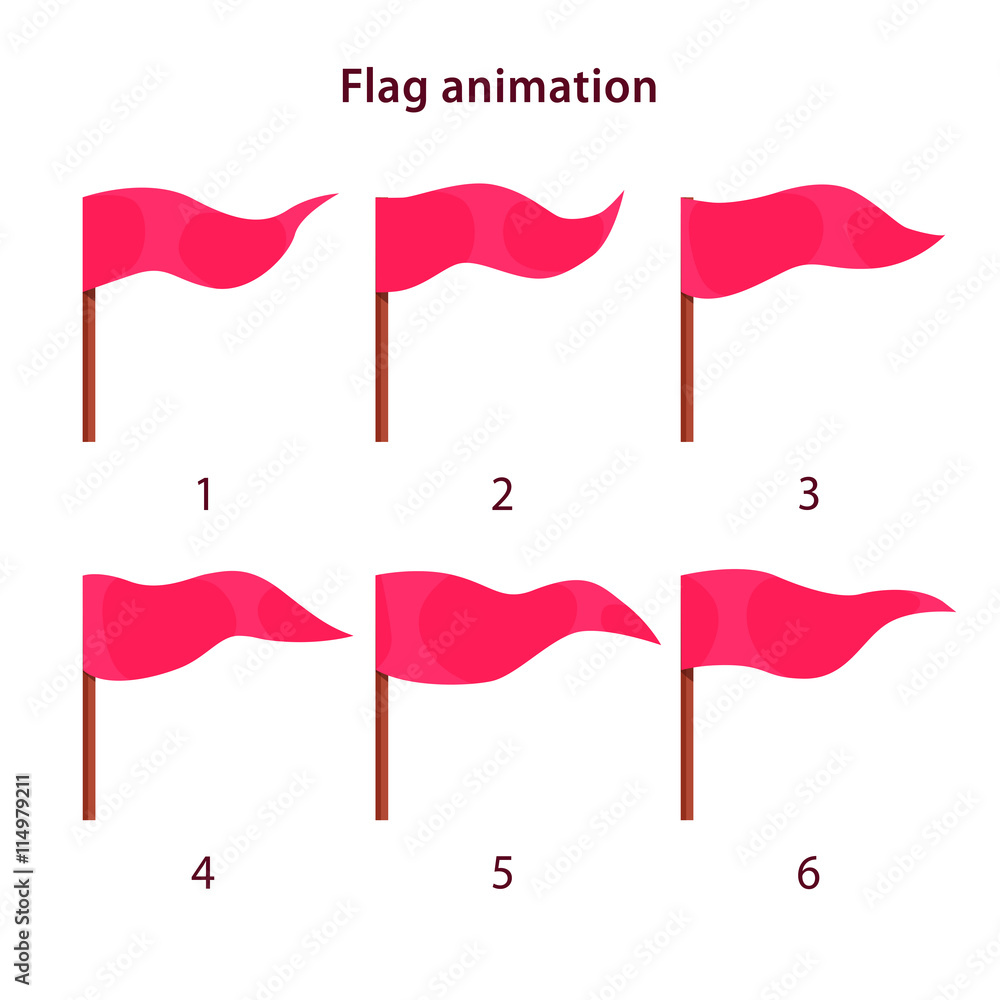 Red triangle shape flag waving animation sprites Stock Vector | Adobe Stock
