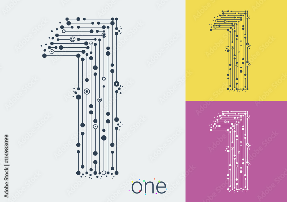 Vector number one on a bright and colorful background. Mathematical ...
