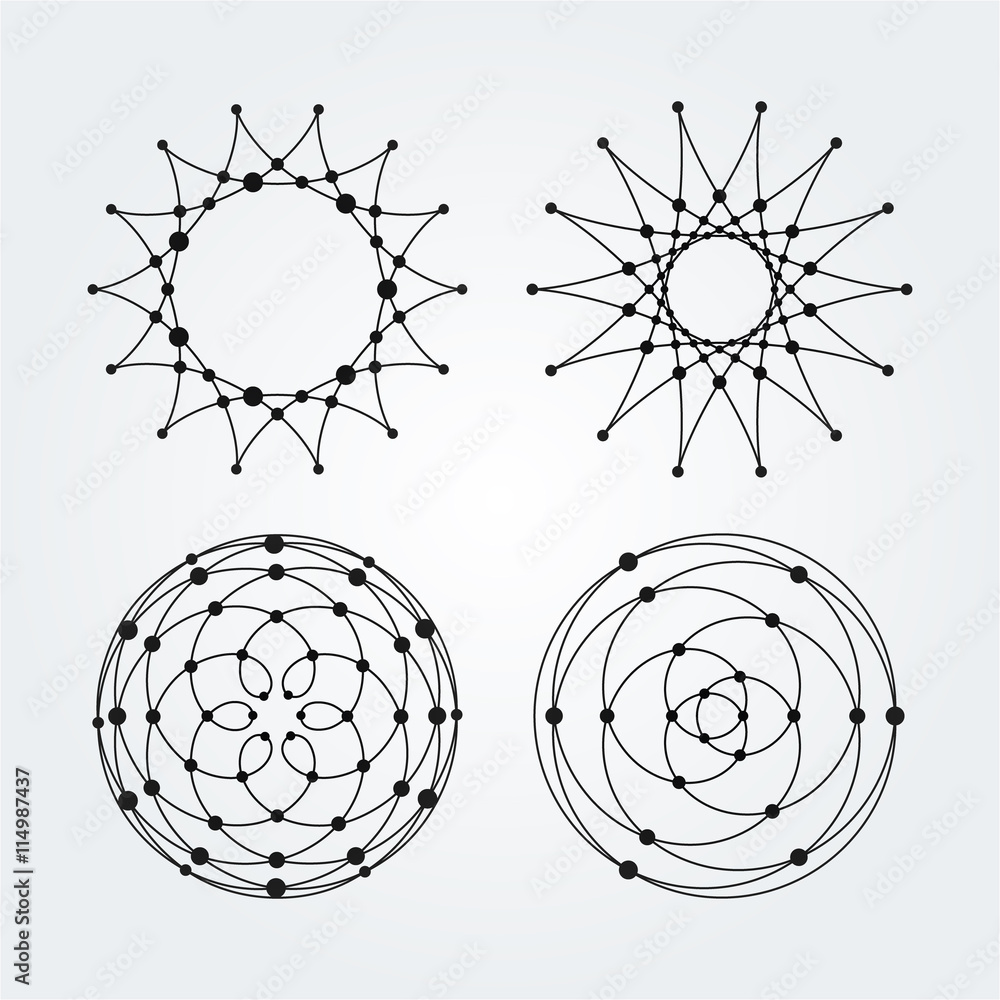 Vector linear circles, stars, spiral abstract logos and round shapes ...