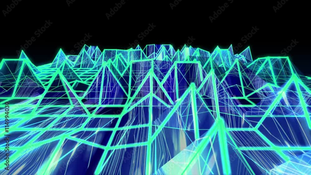 Seamless 3D abstract animation of colorful triangular sound wave ...